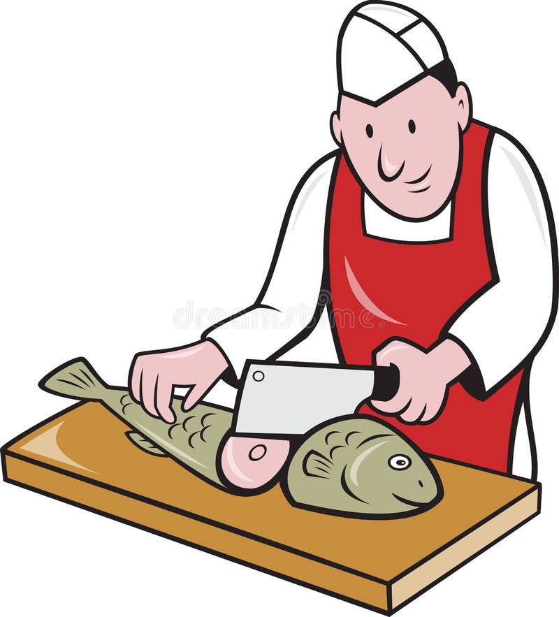 Sushi-Chef-Metzger Fishmonger Cartoon Vektor Abbildung - Illustration ...