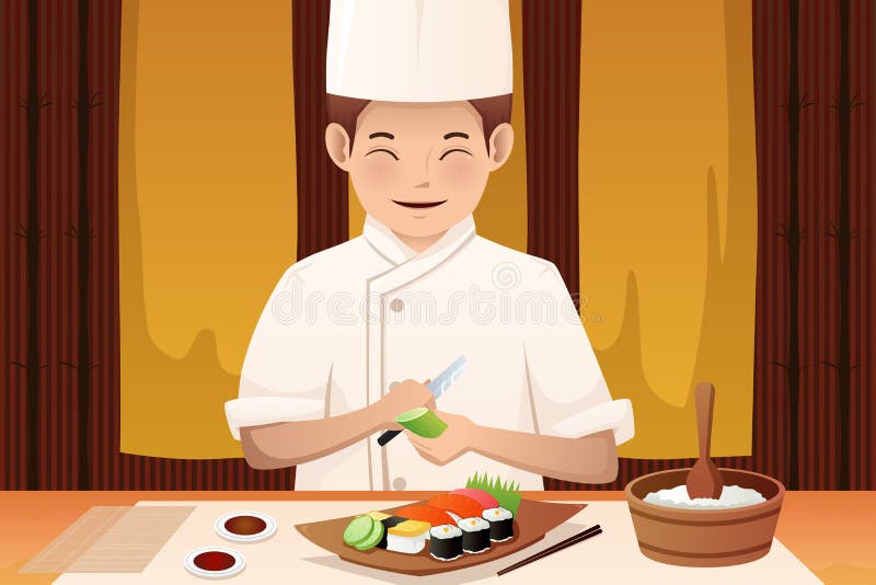 Sushi Chef Working in a Restaurant Stock Vector - Illustration of sushi ...