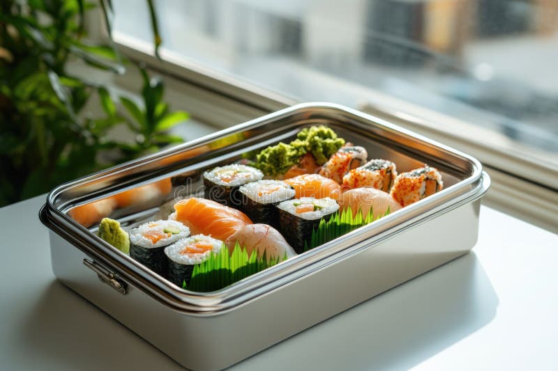 Sushi Container Filled with Fresh Sushi, Perfect for a Restaurant or ...