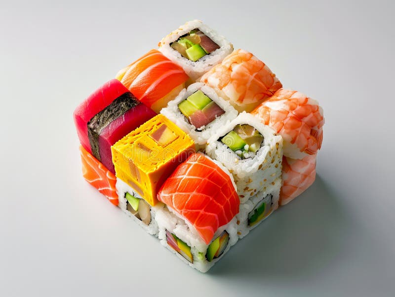A Sushi Cube with Various Types of Sushi Stock Photo - Image of indoor ...
