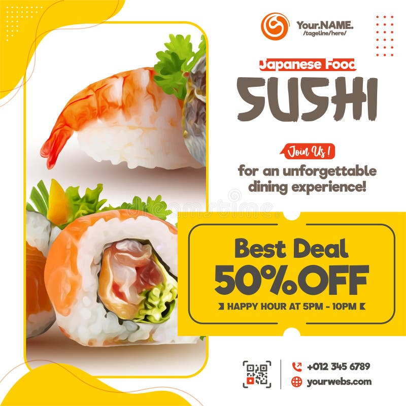 Sushi Discount Promotional Banner Template Stock Vector - Illustration ...