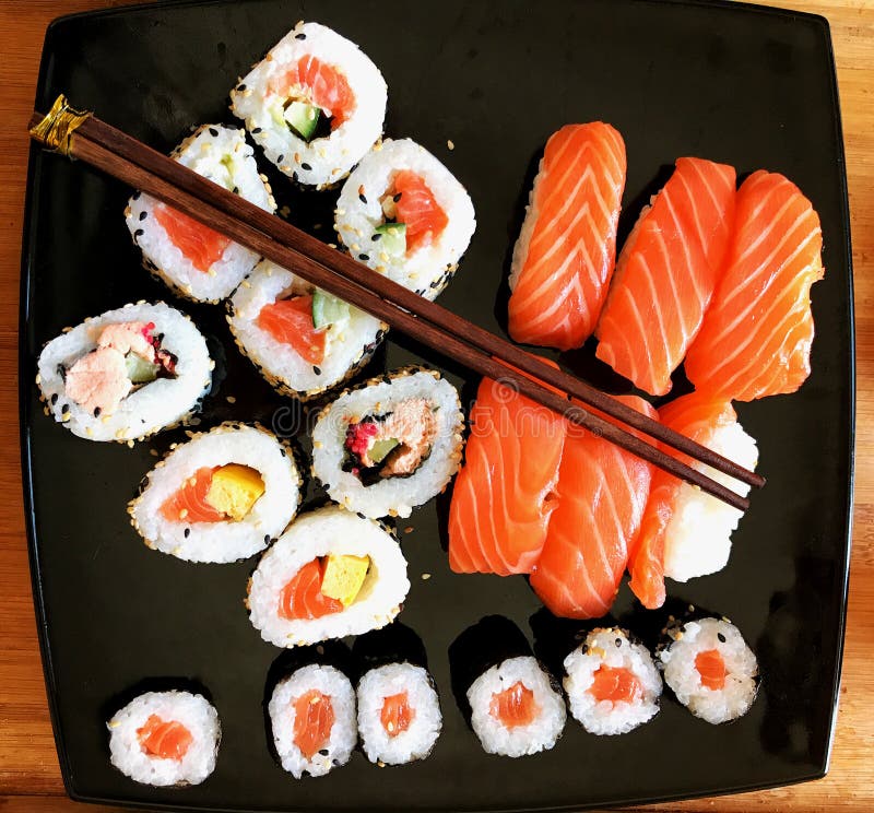 Sushi dish seen from above stock image. Image of rice - 100555481