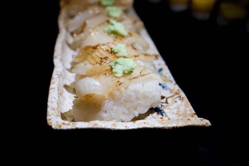 Sushi or Engawa Sushi or Fish Sushi, Rice Topped with Engawa or Fish ...