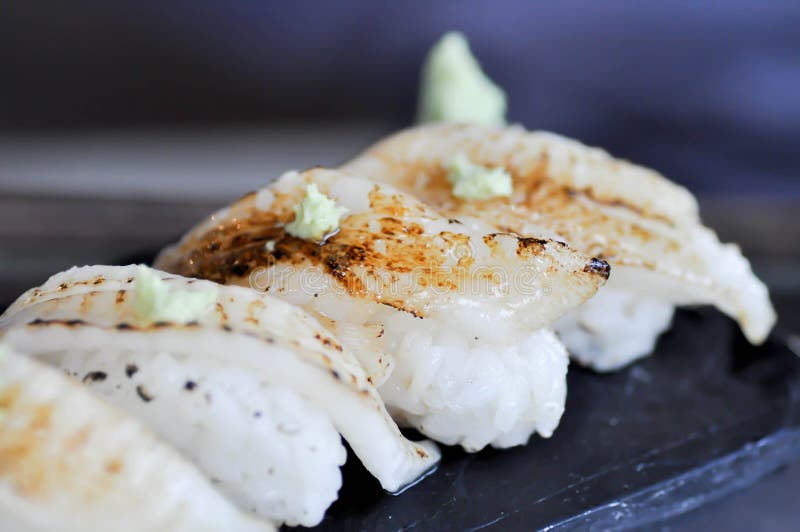 Sushi or Engawa Sushi or Fish Sushi, Rice Topped with Engawa or Fish ...