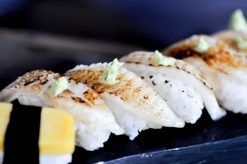 Sushi or Engawa Sushi or Fish Sushi, Rice Topped with Engawa or Fish ...