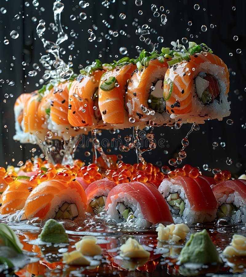 Sushi Falling from the Kitchen, in the Style of Explosive Abstracts ...