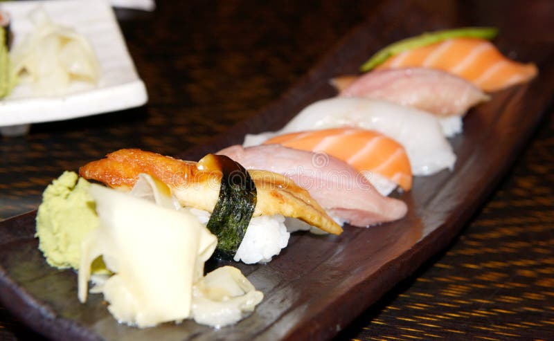 Sushi with fish and meat stock photo. Image of avocado - 65994878