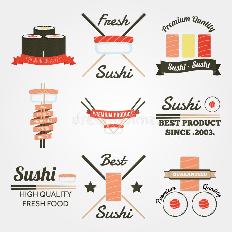 Sushi Flat Design Vintage Label Stock Vector - Illustration of asian ...