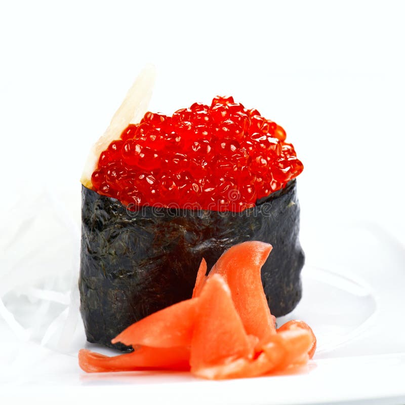 Sushi with Flying Fish Caviar Stock Image - Image of lemon, roll: 24866053