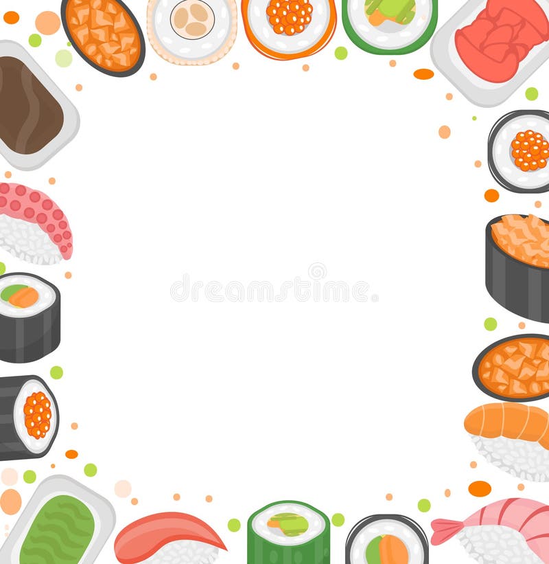Sushi Frame Template with Space for Text. Japanese Cuisine on White ...