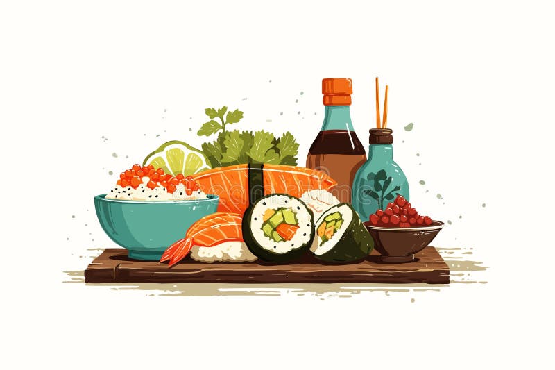 Sushi Ingredients with Nori Sheets in Background Fresh Isolated Stock ...