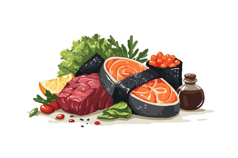 Sushi Ingredients with Nori Sheets in Background Organic Isolated Stock ...