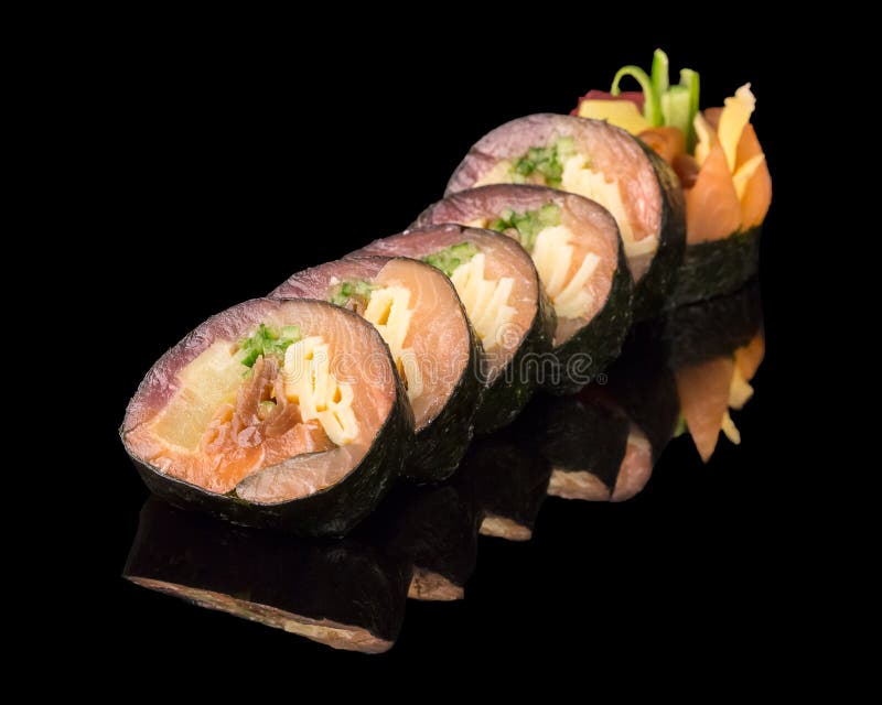 Sushi isolated on black stock image. Image of california - 74146181