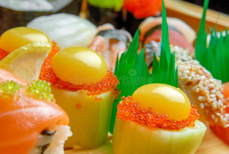 Sushi, Japanese Cuisine with Fresh Seafood Stock Photo - Image of ...