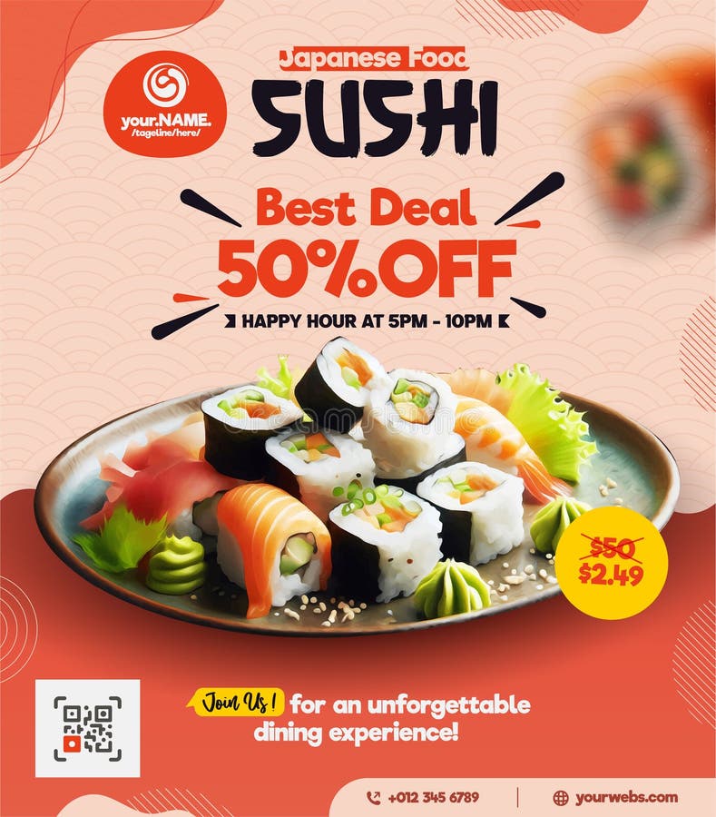 Delicious Japanese Fresh Sushi Design for Social Media Post Template ...