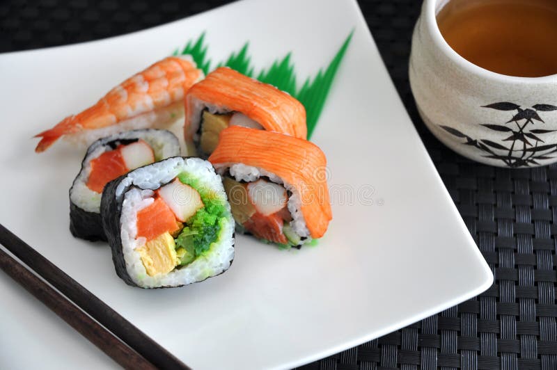 Sushi Japanese Food with Tea Stock Image - Image of cooking, culture ...