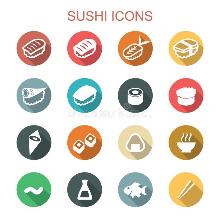 Sushi long shadow icons stock vector. Illustration of delicious - 47185547