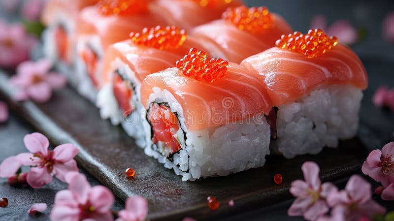 Sushi Maki on Cherry Blossom Branch Stock Image - Image of indoors ...
