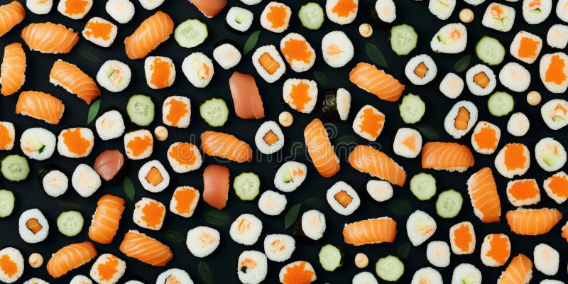 Sushi and Maki Pieces Forming a Food Pattern Background Stock ...