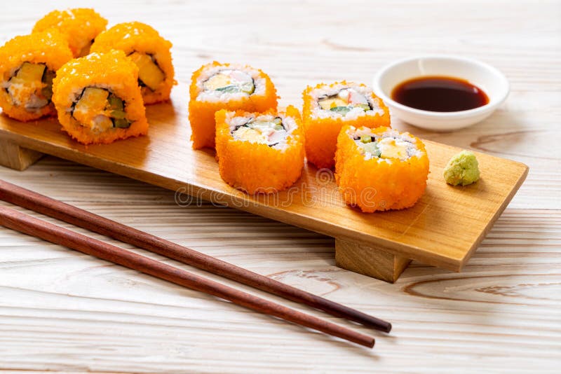 Sushi maki roll stock photo. Image of salmon, japan - 159796286