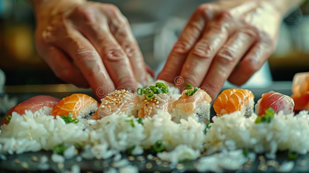 Sushi making process stock photo. Image of traditional - 352989308