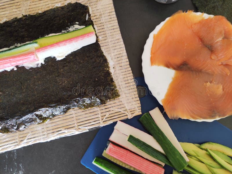 Sushi Making Process in the Kitchen Stock Photo - Image of dinner, fish ...