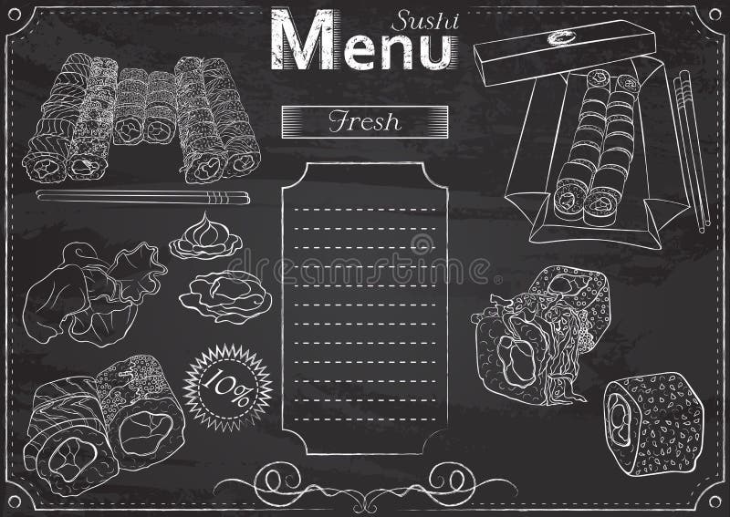 Sushi menu chalk stock vector. Illustration of chalk - 199558515