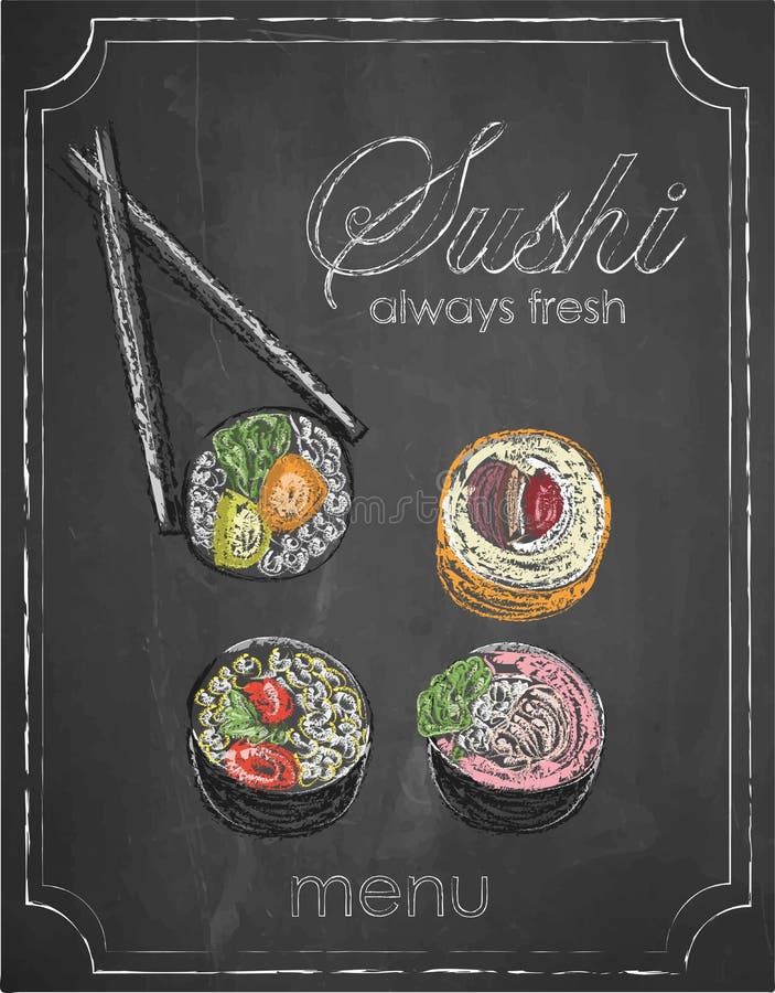 Sushi Menu on Chalkboard Background, Vector, Illustration, Freehand ...