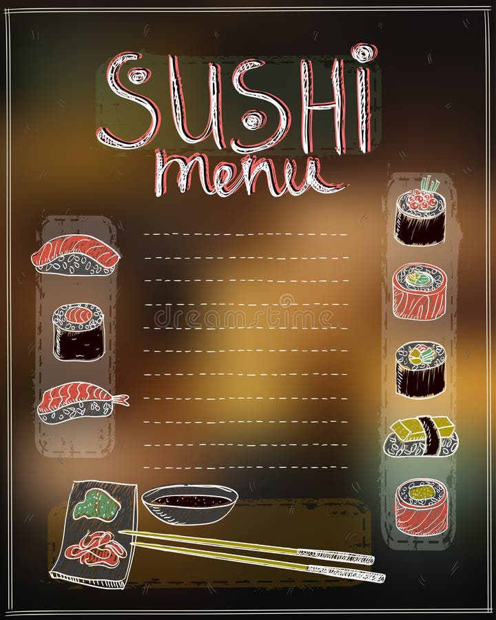 Sushi Menu Empty Blank Designed for Cafe or Restaurant Stock Vector ...