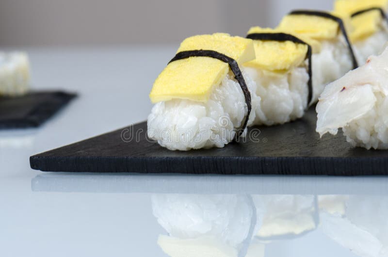 Sushi Nigiri Set on Slate Plate. Stock Image - Image of seafood, lunch ...