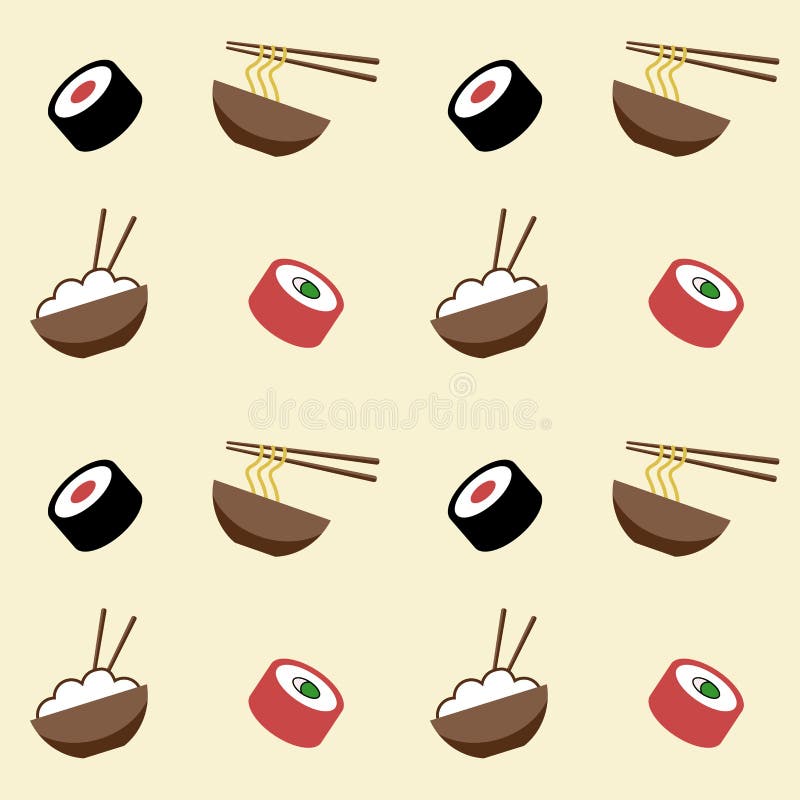 Sushi, Noodles and Rice, Seamless Pattern, Vector Stock Vector ...