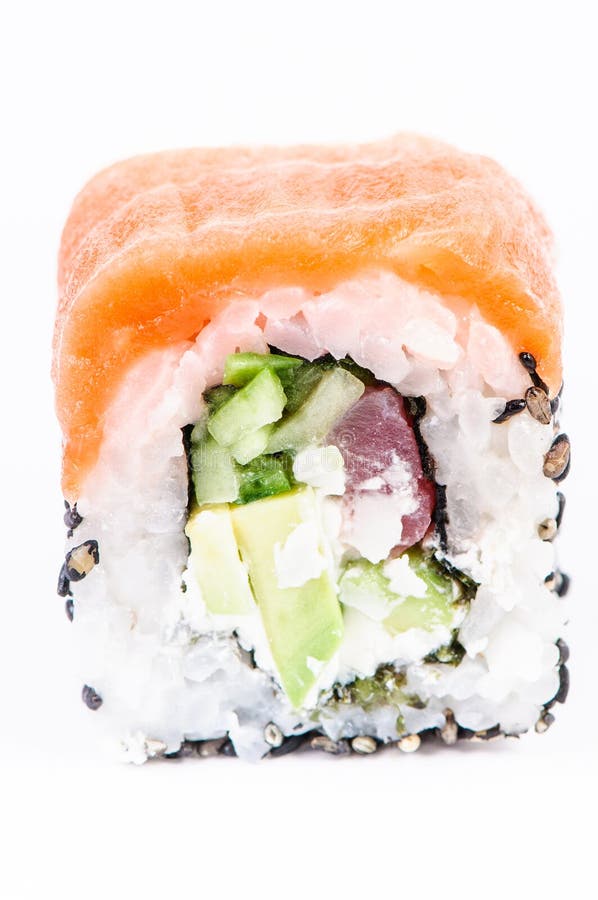 Piece Sushi with Crab Meat, Avocado and Red Caviar Stock Image - Image ...