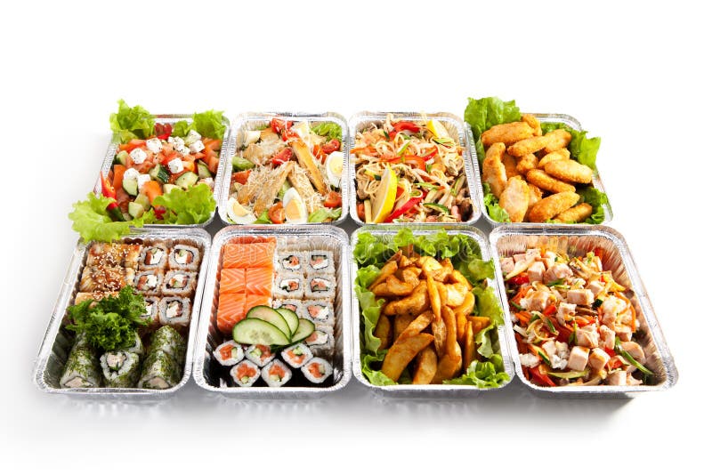 Sushi and Pasta stock image. Image of foil, maki, airline - 42562241