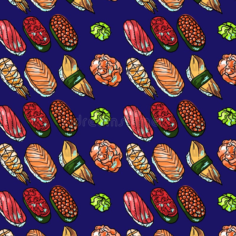 Sushi pattern stock vector. Illustration of collection - 49595960