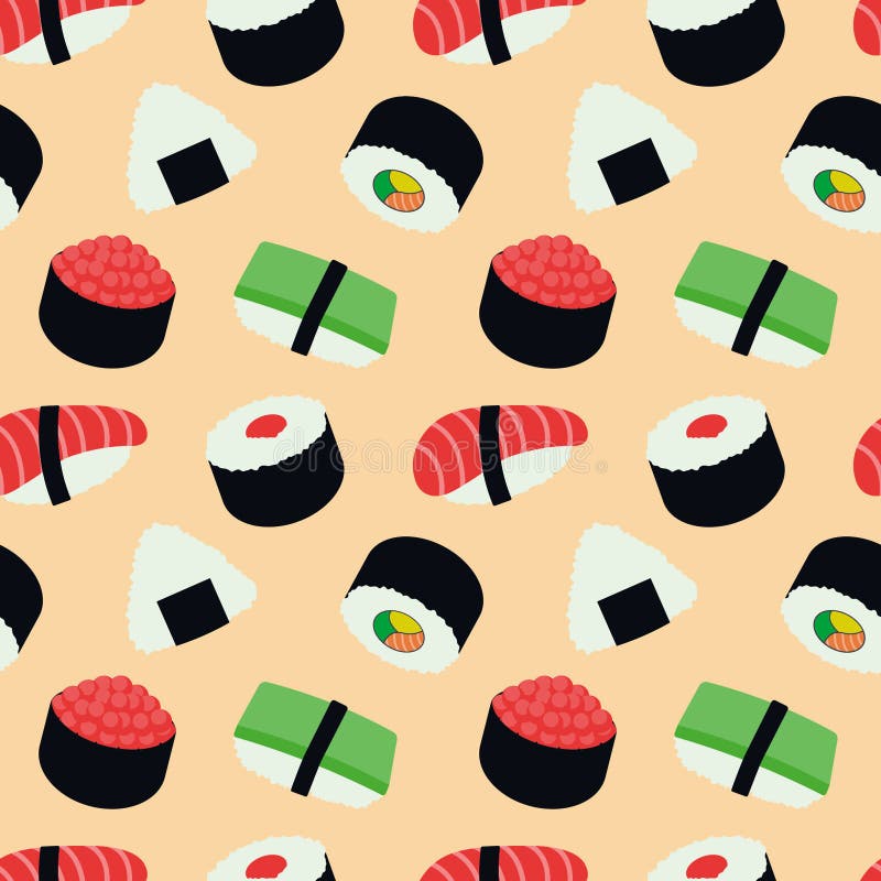 Sushi Seamless Pattern, Vector Illustration. Japanese Traditional Food ...