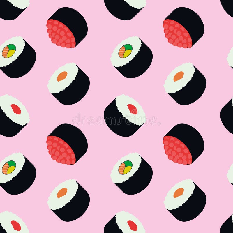 Sushi Roll Seamless Pattern, Japanese Traditional Food. Vector ...