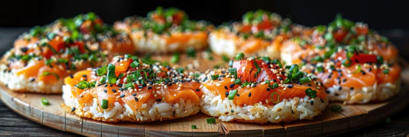 Sushi Pizza Combines Elements of Sushi and Pizza in One Dish. Stock ...
