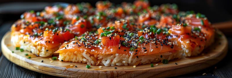 Sushi Pizza Combines Elements of Sushi and Pizza in One Dish. Stock ...