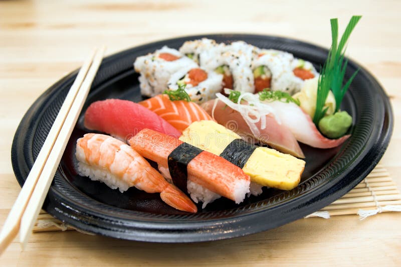 Sushi Plate stock photo. Image of rice, salmon, sauce, japan - 736446