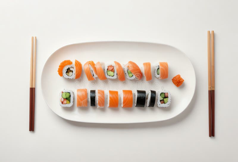 Sushi on Plate with Copy Space, Simple Background Stock Illustration ...