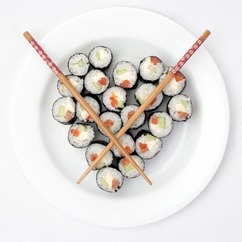 Sushi on a Plate in the Shape of Heart Stock Photo - Image of cucumber ...