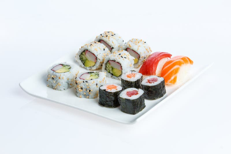 Sushi Plate on White Background Stock Image - Image of isolated ...