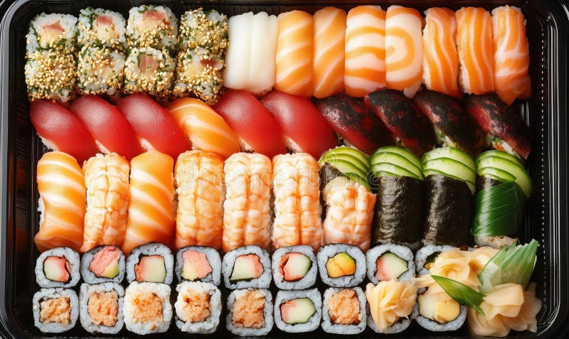 Sushi Platter Assortment Featuring Various Types of Sushi and Rolls ...