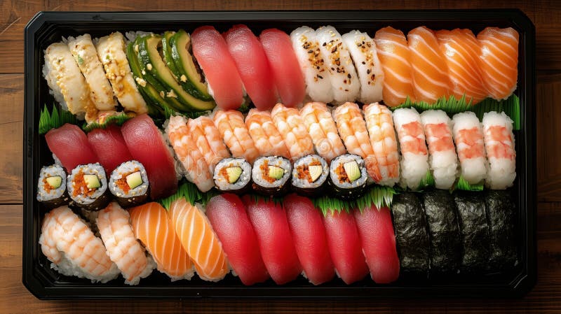 Sushi Platter Assortment Featuring Various Types of Sushi and Sashimi ...