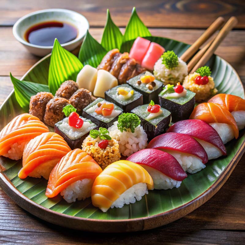 Sushi Platter with Beautifully Arranged Nigiri and Sashimi Stock ...