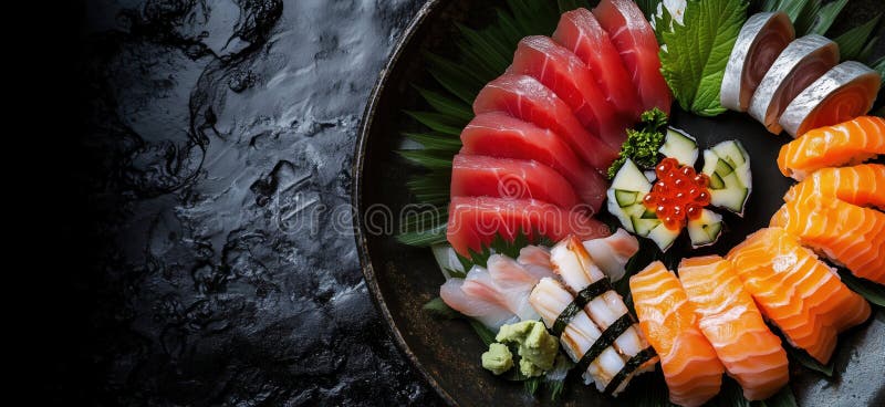 Sushi Platter Featuring Assorted Sashimi, Nigiri, and Maki Rolls with ...
