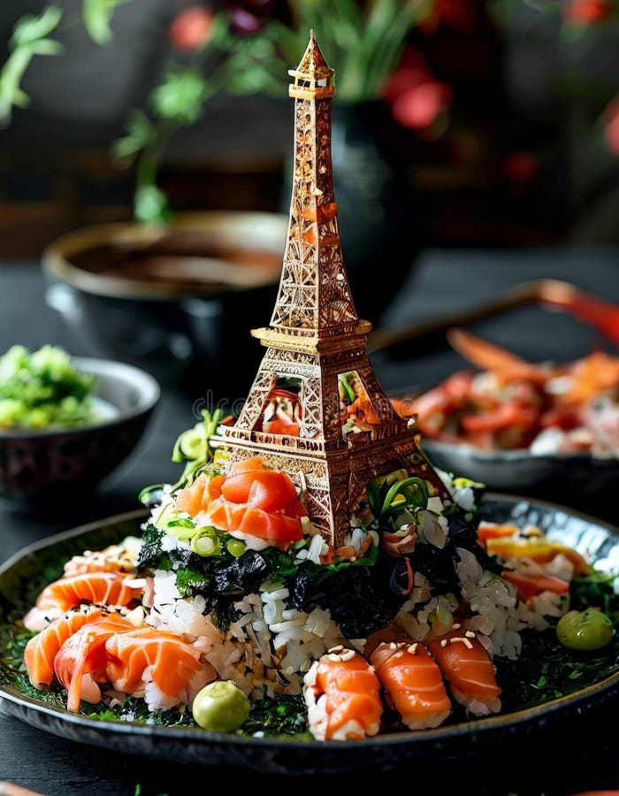 Sushi Platter Featuring the Eiffel Tower Made of Sashimi Stock Photo ...