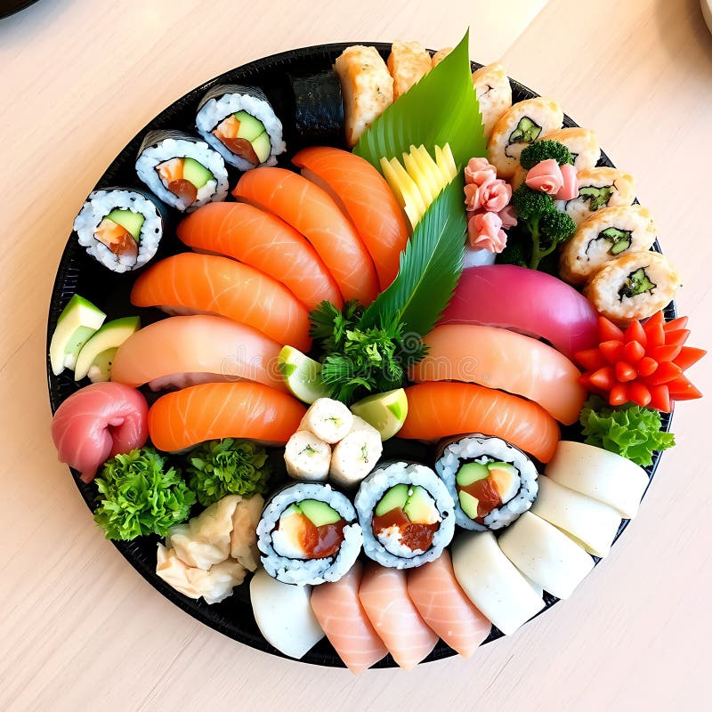 A Sushi Platter with Maki Rolls, Sashimi, and Nigiri Arranged ...