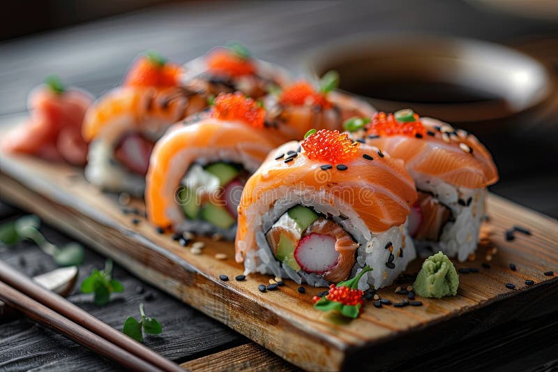 Sushi Platter with Roll, Garnish Sauce, and Chopsticks, Handcrafted ...