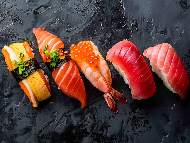 A Sushi Platter with Various Types of Fish Stock Photo - Image of slice ...